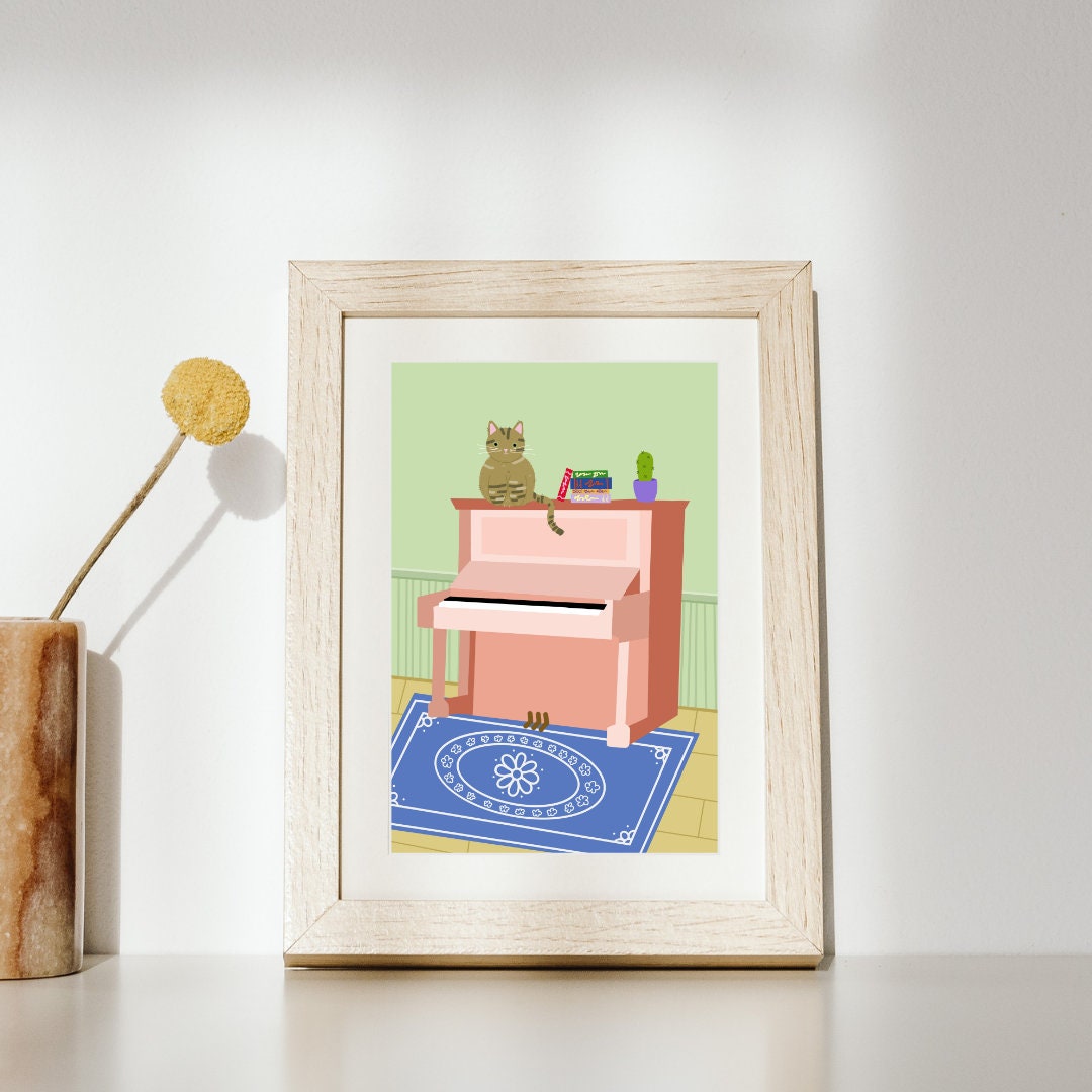 Cat Piano Wall Art Piano Digital Print Cute Apartment Decor Digital ...