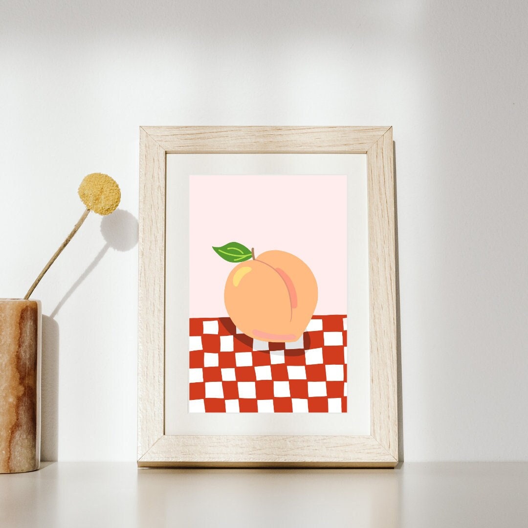 Just Peachy Digital Print Fruit Artwork Feeling Peachy Peach on Picnic ...