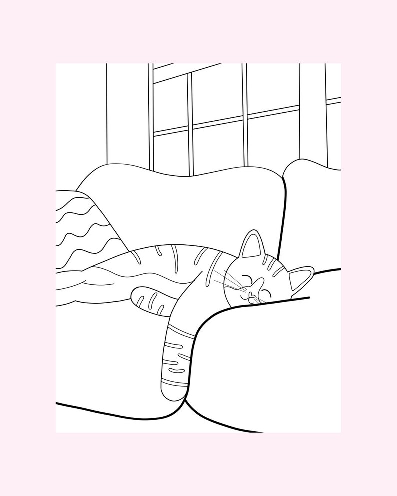 Cozy Cat Printable Coloring Pages Bundle of 5 Cute Cat Coloring Sheets ...