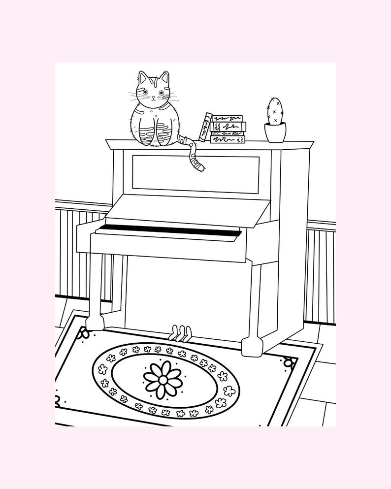 Cozy Cat Printable Coloring Pages Bundle of 5 Cute Cat Coloring Sheets ...