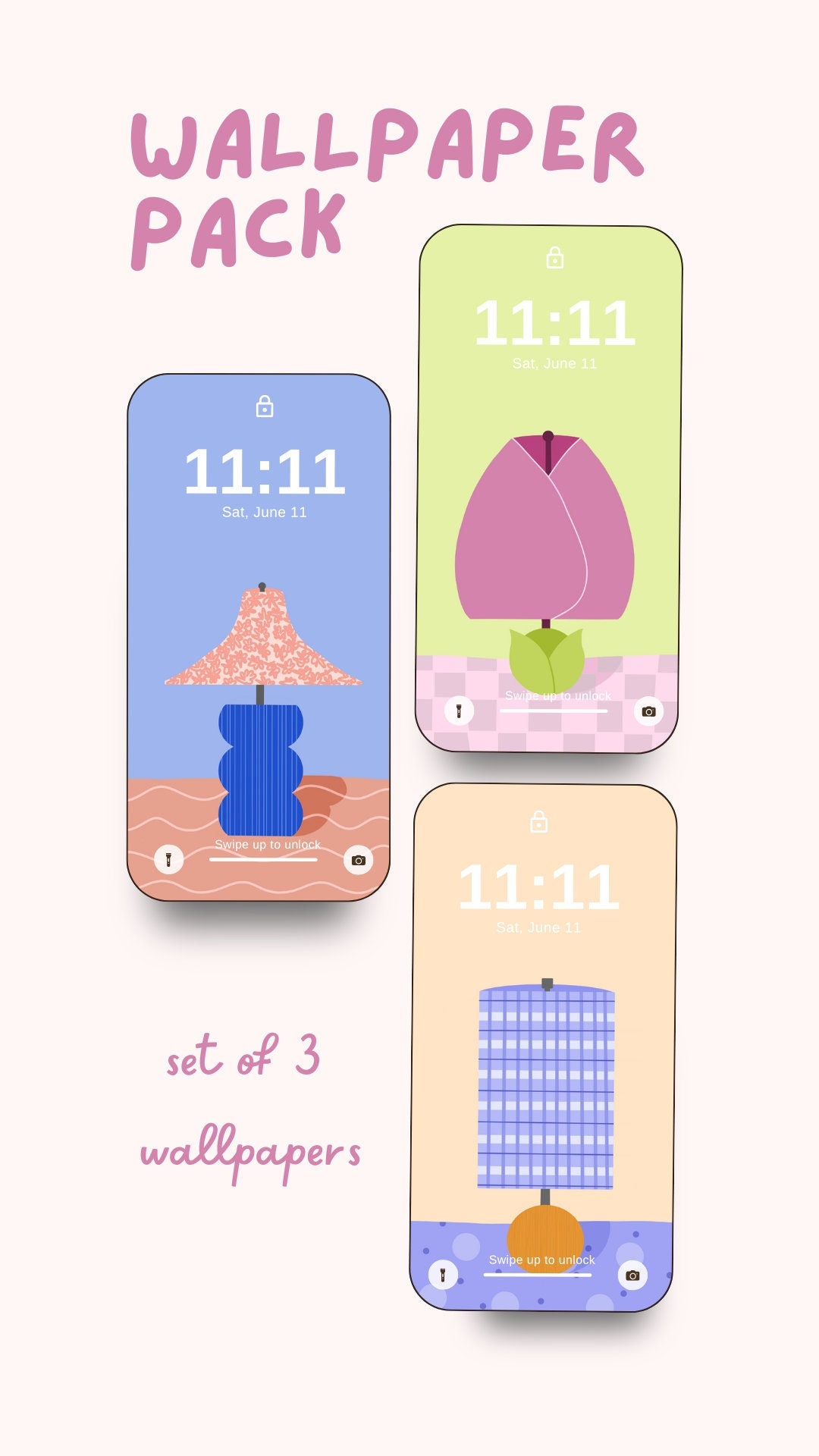 Colorful Lamp Cell Phone Home Screens Set of 3 iPhone Lock Screens ...
