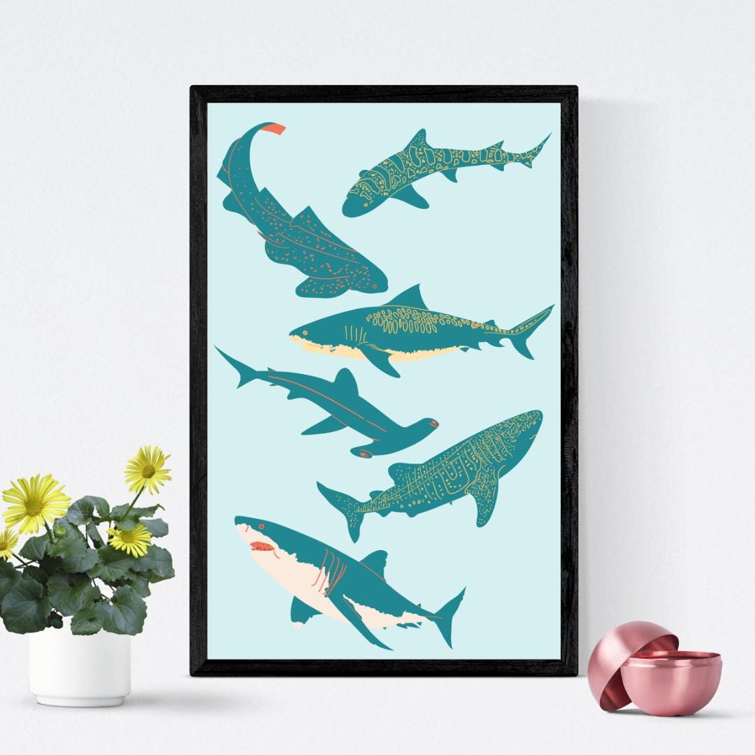 Shark Artwork Digital Print Shark Drawing Digital Art Shark Week ...