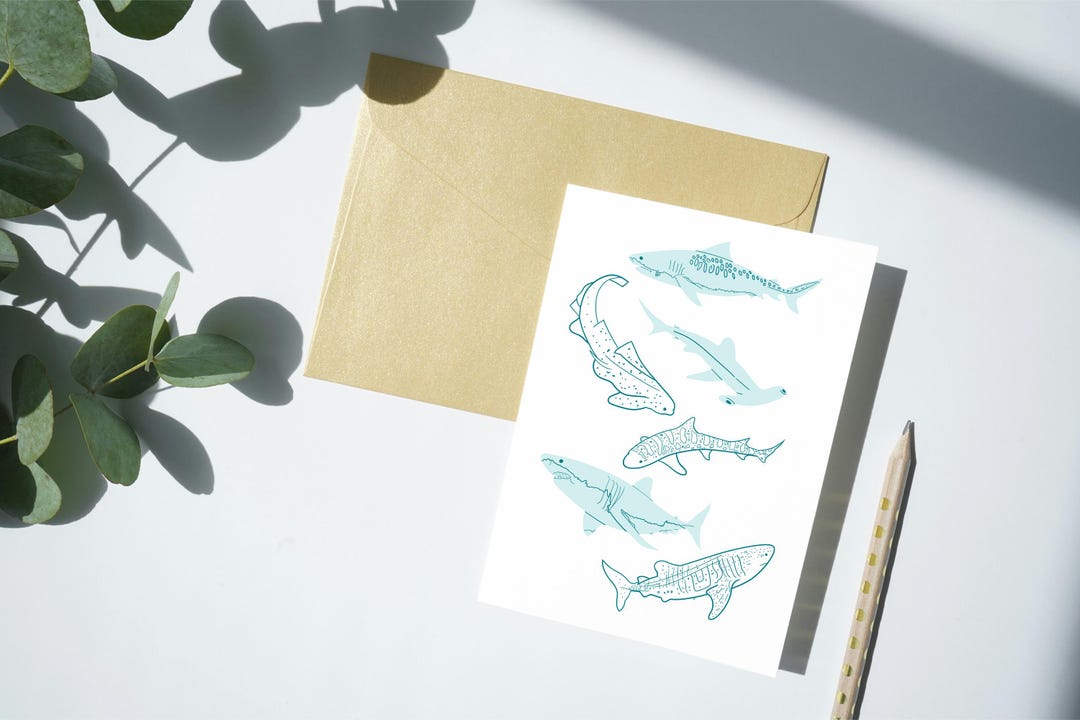 Printable Cute Shark Drawing Card Shark Artwork Digital Card Great ...