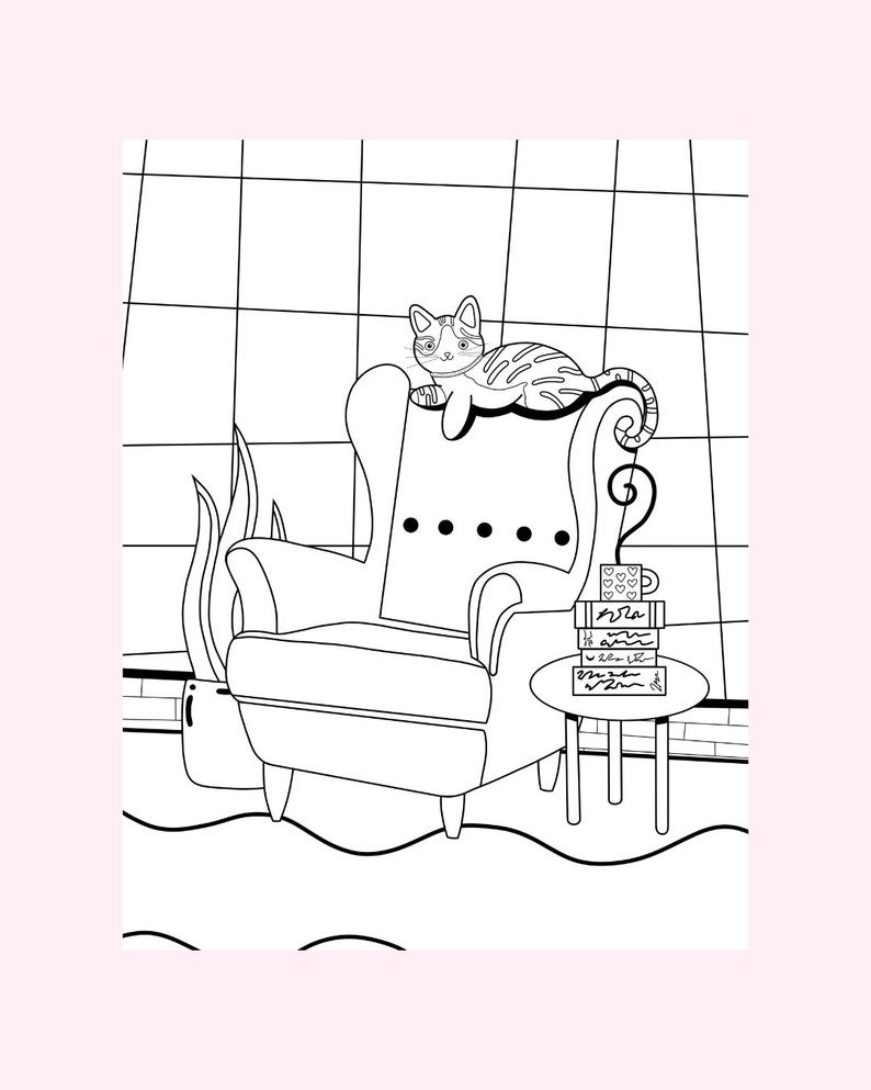 Cozy Cat Printable Coloring Pages Bundle of 5 Cute Cat Coloring Sheets ...