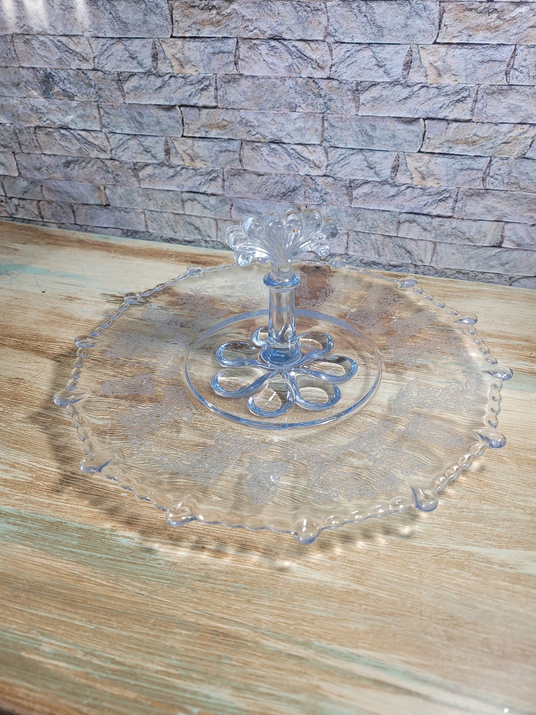 Vintage Paden City Depression Glass Gazebo Light Ice Blue Center Handle ...