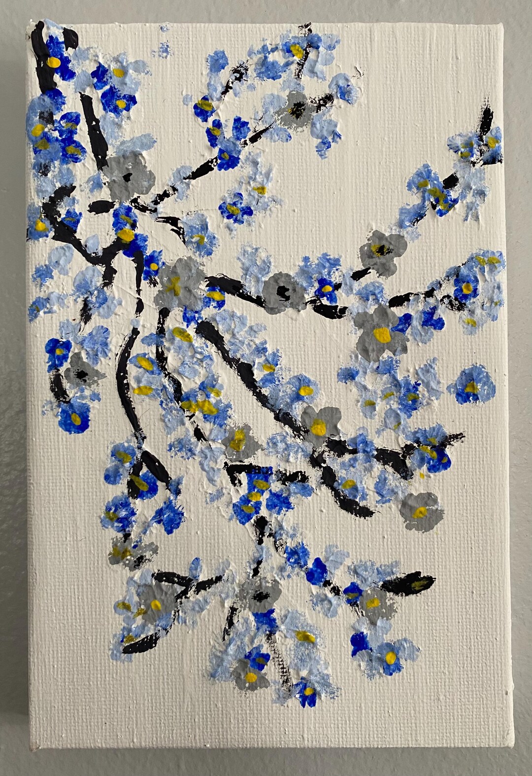 Textured, Hand Painted Blue and White Flowers, Acrylic Paint and ...