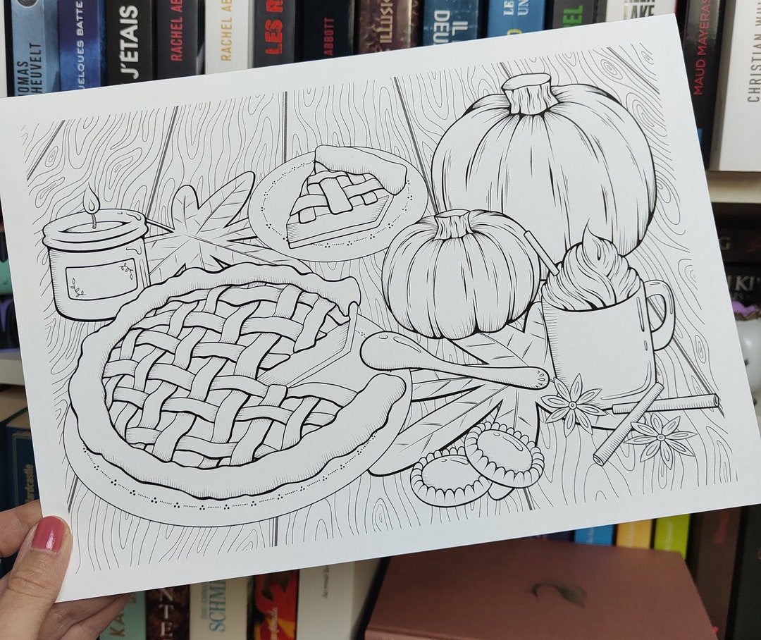 Coloring Page Autumn Table - Coloring - Art Therapy - Autumn - Pumpkins ...
