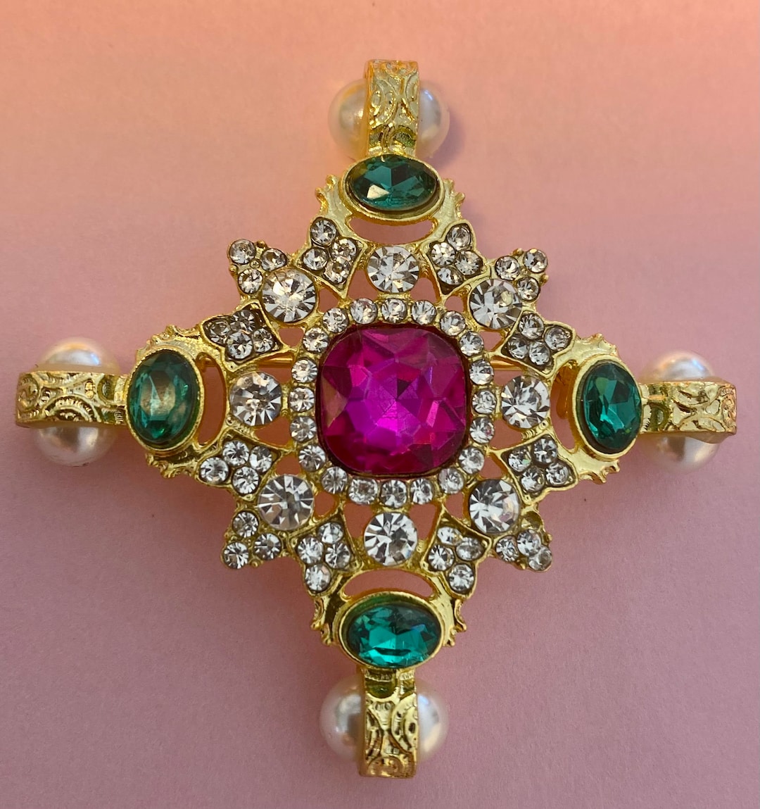 Barbie Pink Hot Pink Center Maltese Cross Brooch SIGNED - Etsy