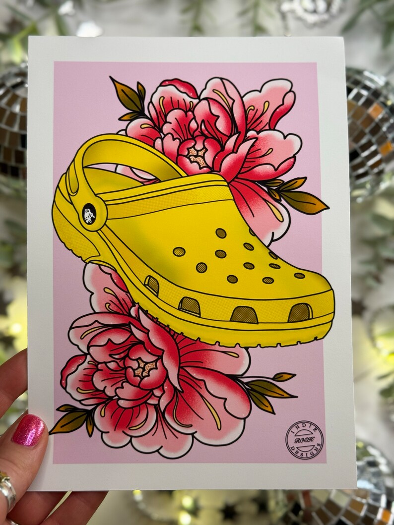 Croc Print Flower Print Yellow Croc Print Tattoo Style Print Indie Rock ...