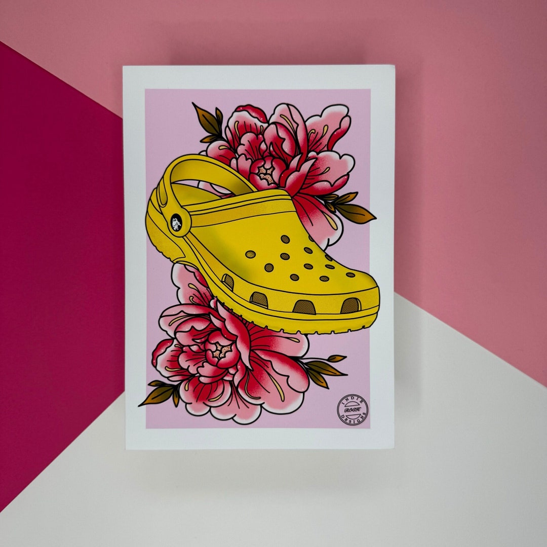 Croc Print - Flower Print - Yellow Croc Print - Tattoo Style Print ...