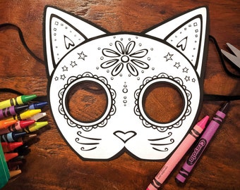 Sugar Skull Mask Printable Coloring Activity for Kids Dia - Etsy