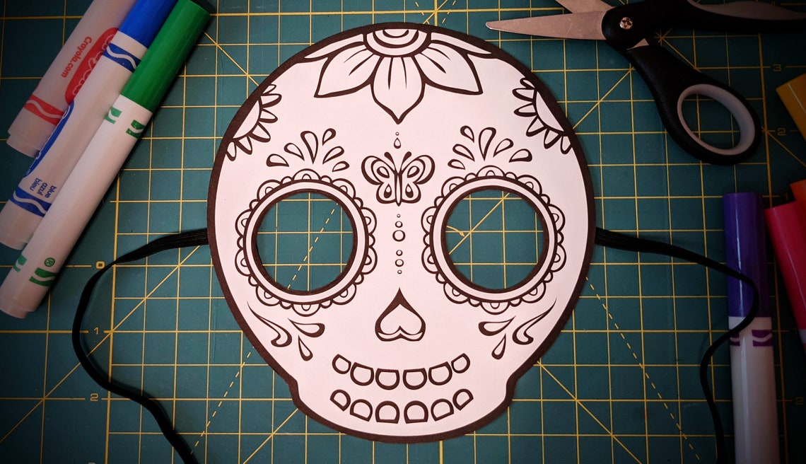 Sugar Skull Mask Printable Coloring Activity for Kids Dia | Etsy