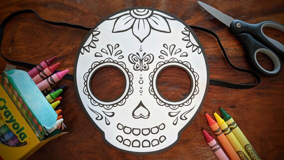 Sugar Skull Mask Printable Coloring Activity for Kids Dia | Etsy