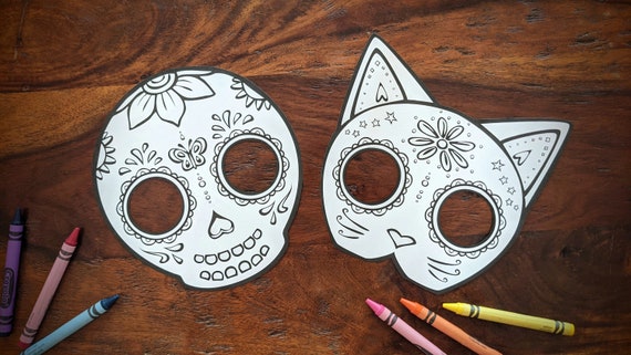 Two Sugar Skull Masks Printable Coloring Activity for Kids - Etsy