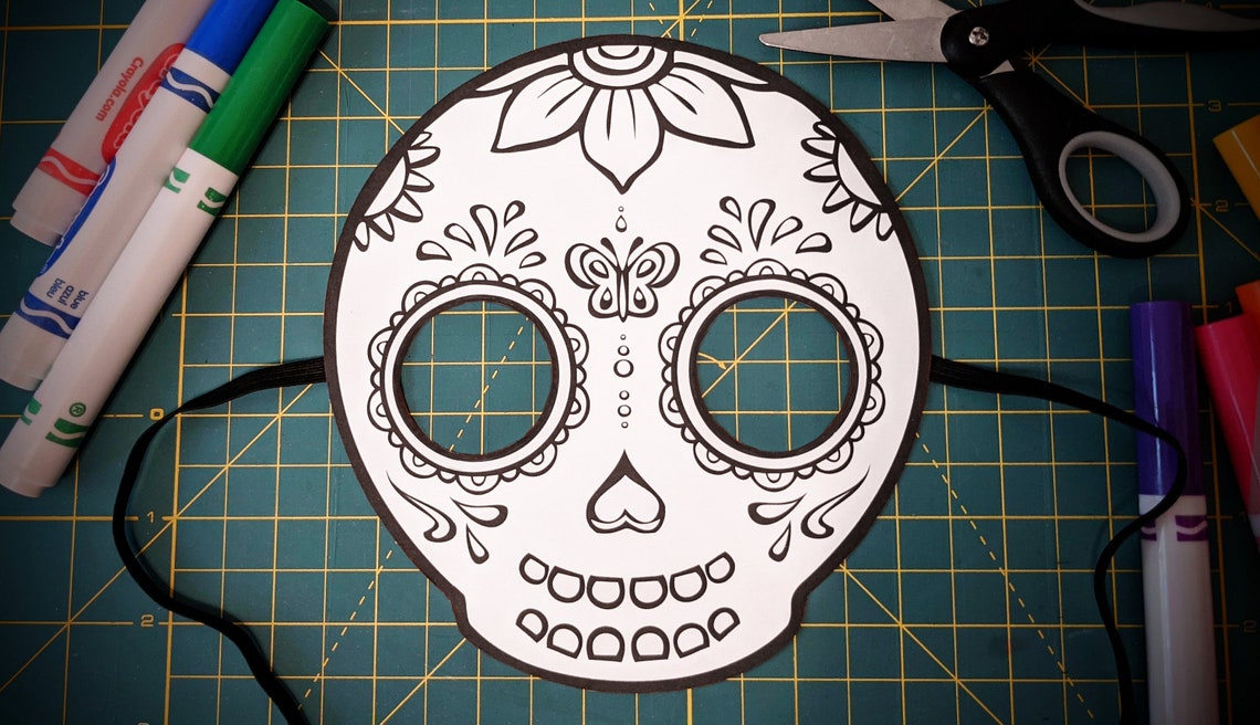Sugar Skull Mask | Printable Coloring Activity for Kids | Dia De Los ...