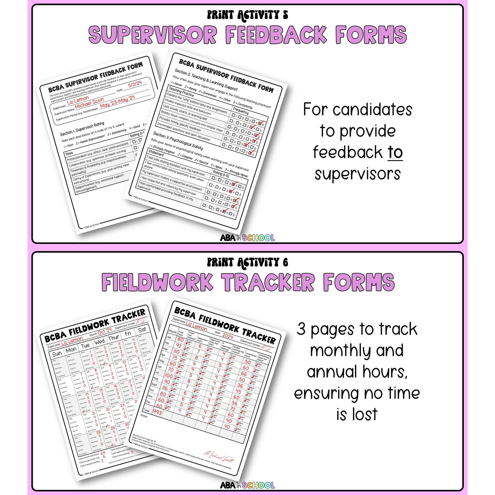 BCBA Fieldwork Supervision Tracker: ABA Feedback Forms (digital ...