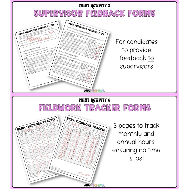 BCBA Fieldwork Supervision Tracker: ABA Feedback Forms (digital ...