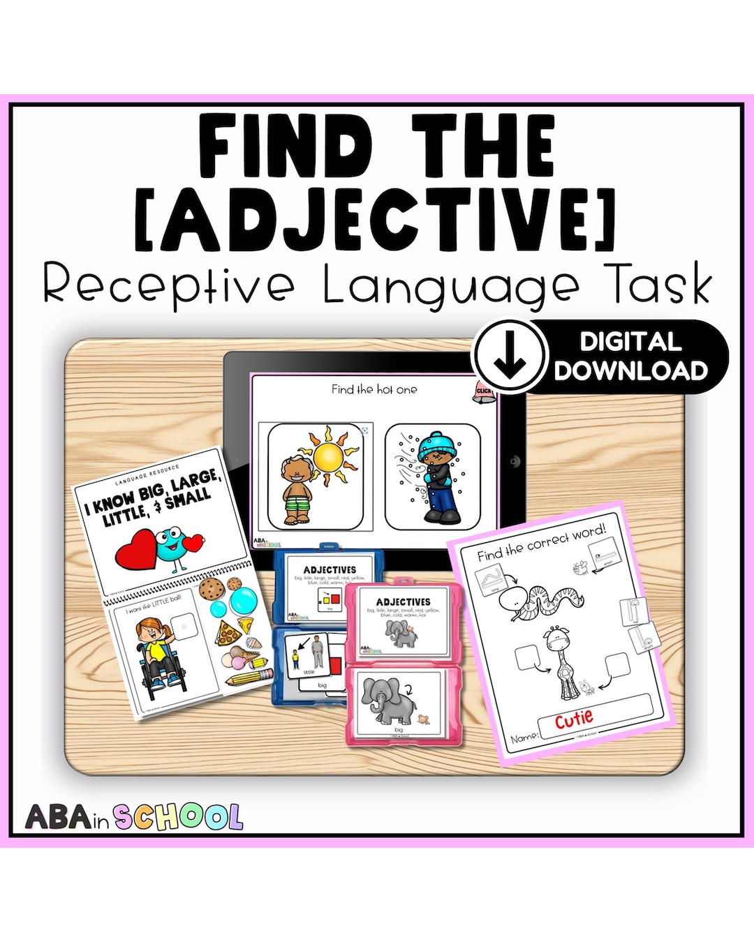 Receptive ADJECTIVES Speech Therapy or ABA ABLLS Assessment Adjective ...