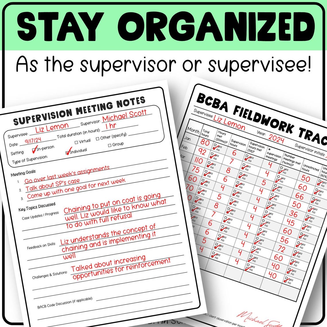 BCBA Fieldwork Supervision Tracker: ABA Feedback Forms (digital ...
