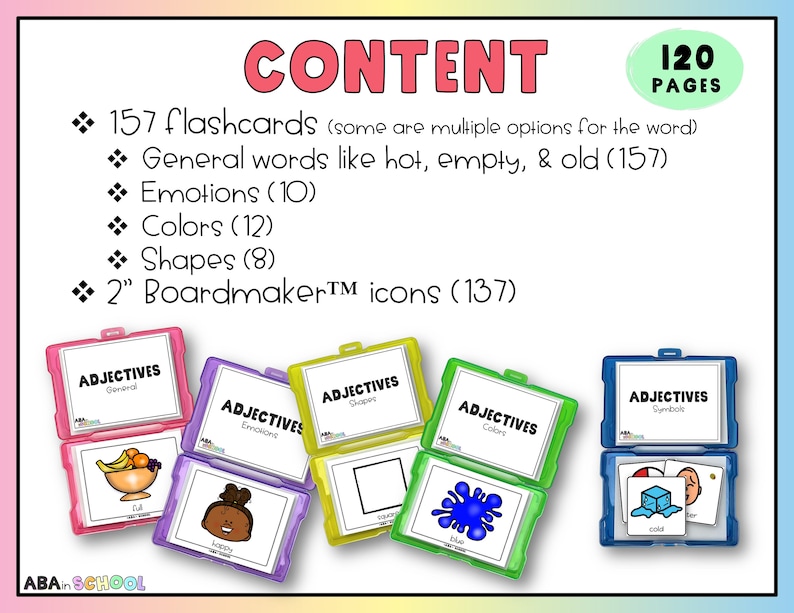 Tarjetas didácticas de adjetivos para actividades de tarjetas de tareas ...