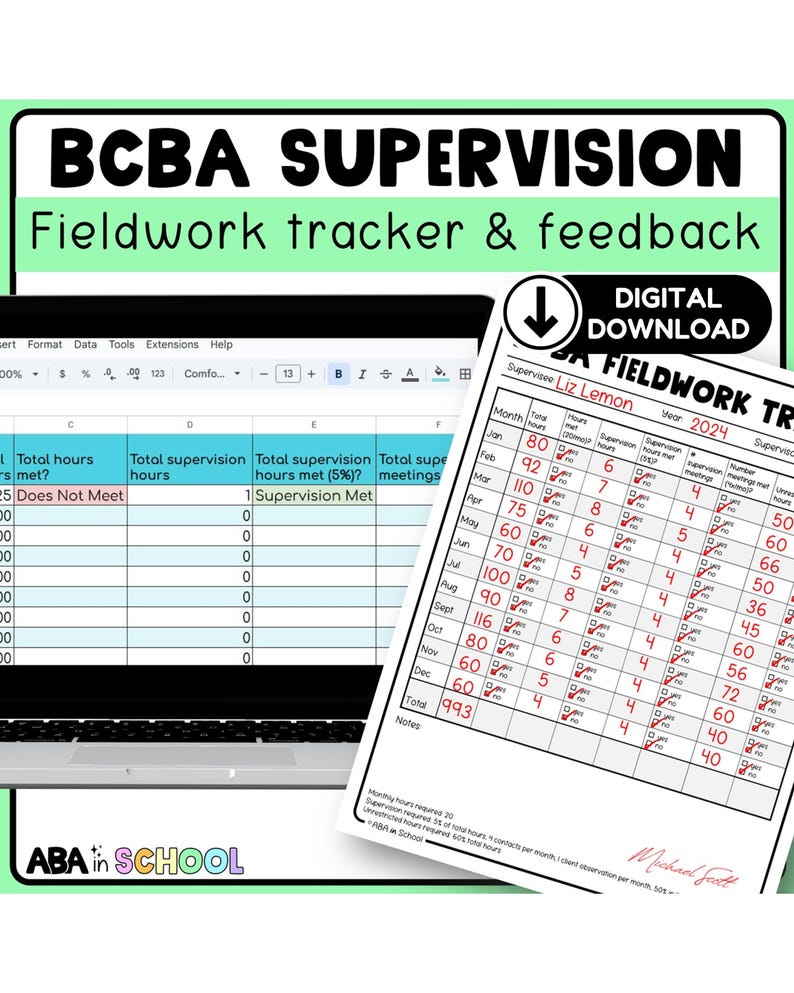 BCBA Fieldwork Supervision Tracker: ABA Feedback Forms (digital ...