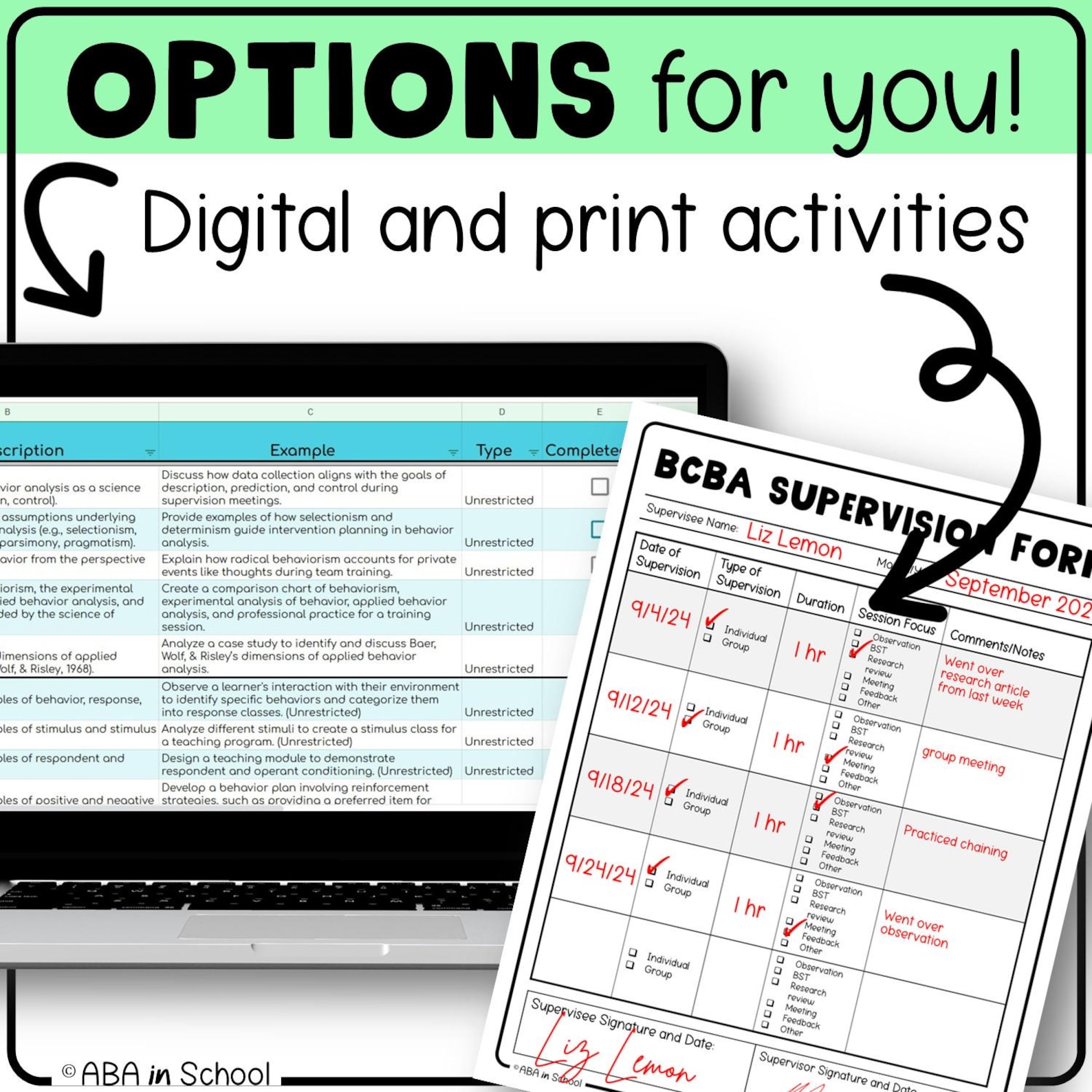 BCBA Fieldwork Supervision Tracker: ABA Feedback Forms (digital ...