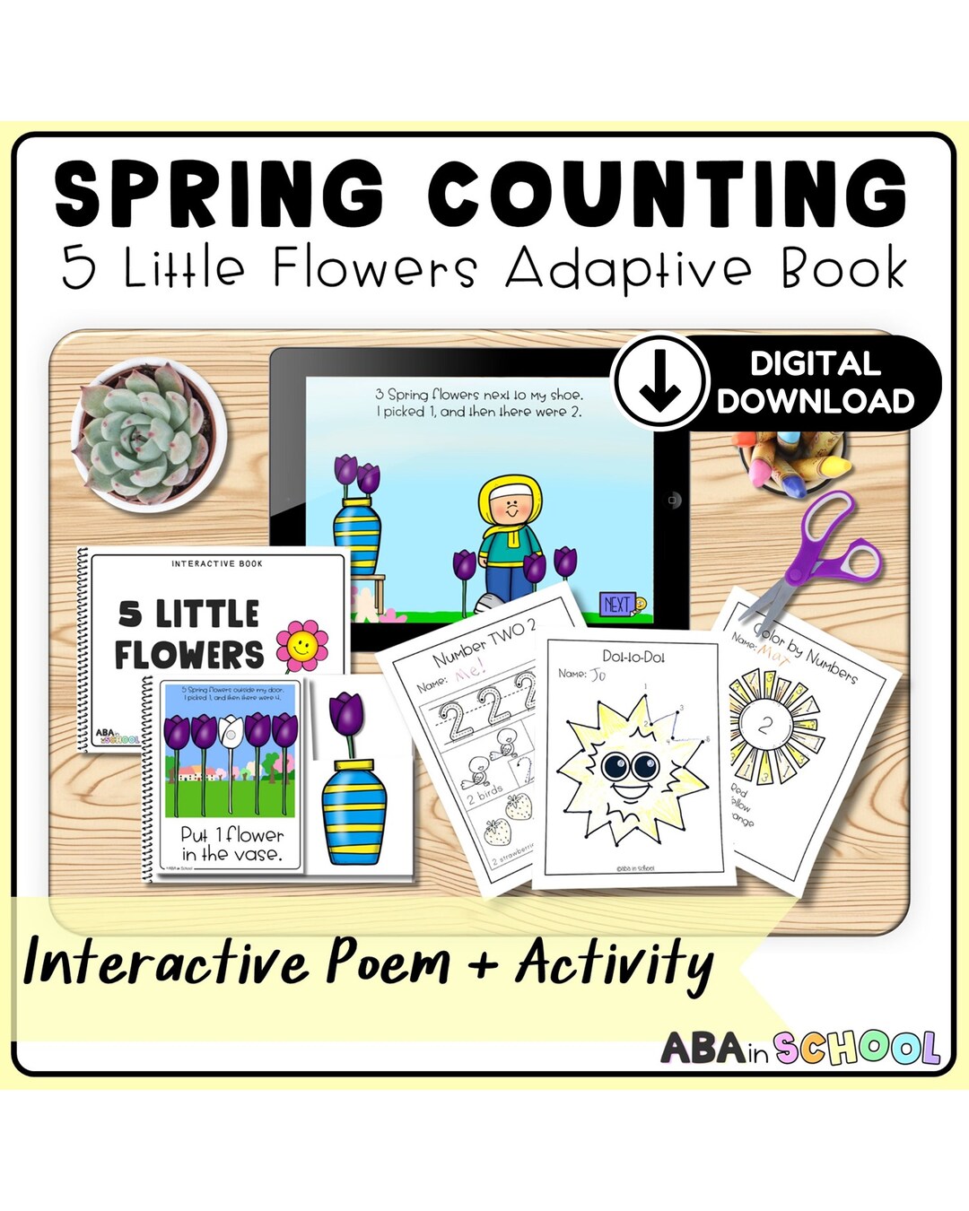 Spring Preschool Counting Craft and Activity With Adaptive Book 5 ...