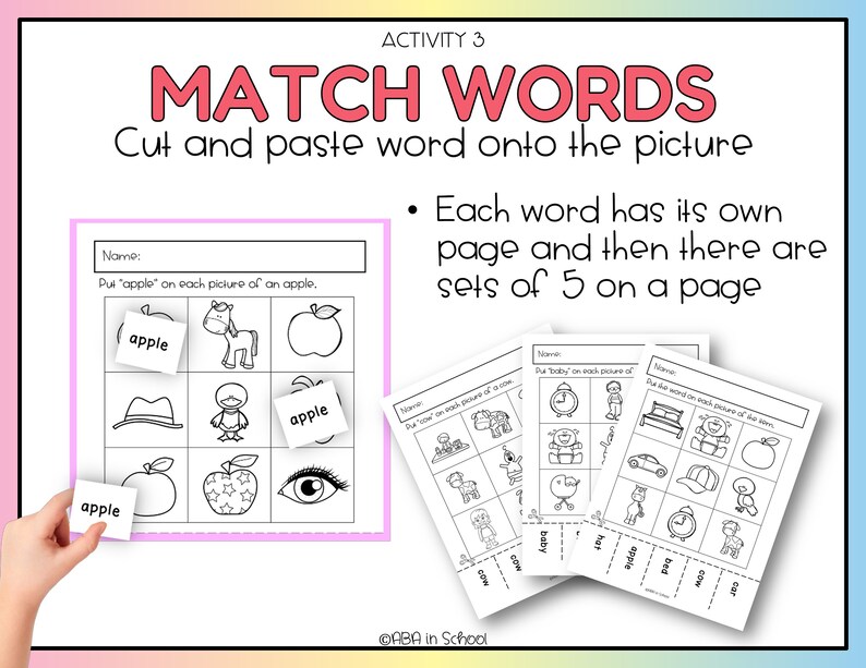 Word Picture Match Functional Words List With Pictures BUNDLE | ABLLS ...