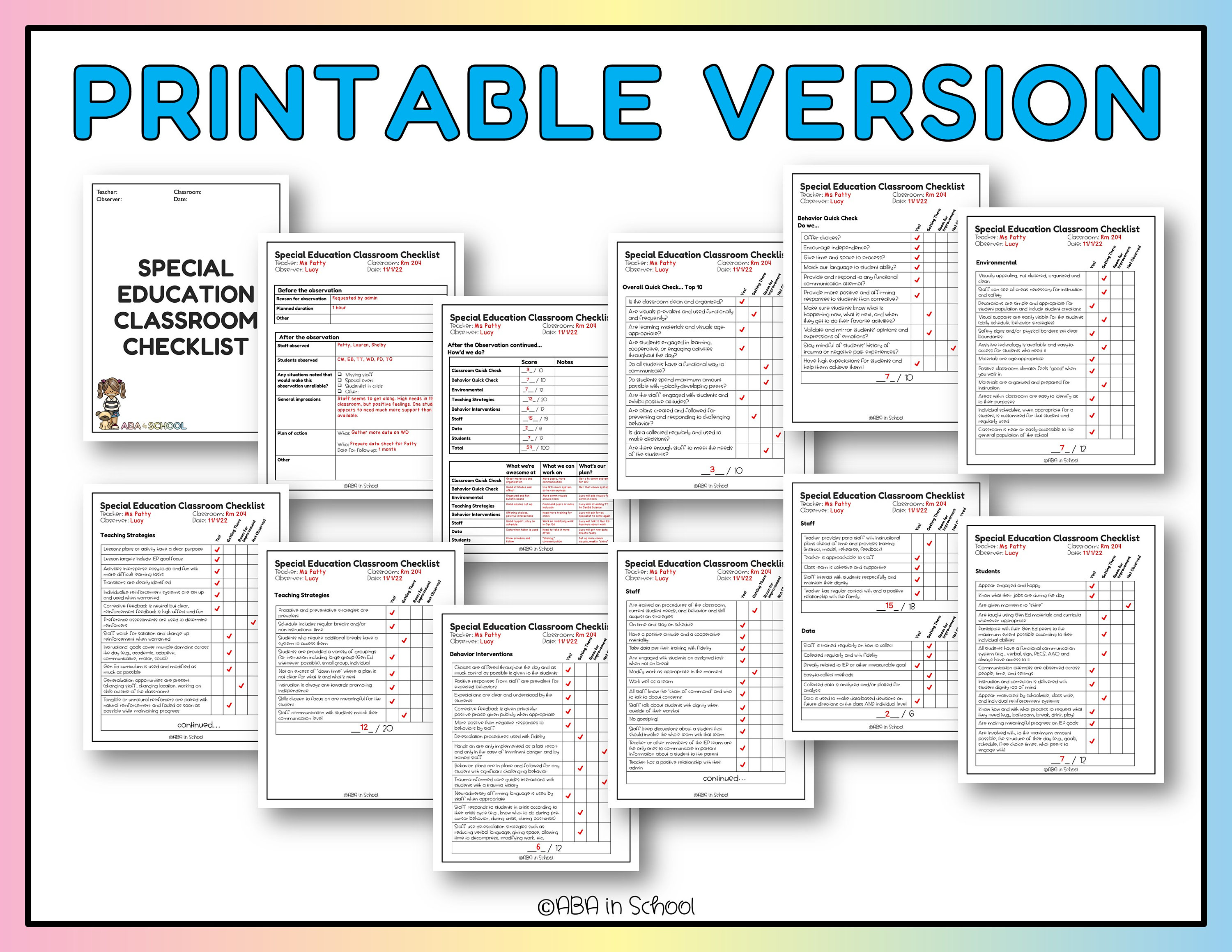 Special Education Classroom Environment Fidelity Checklist Classroom ...