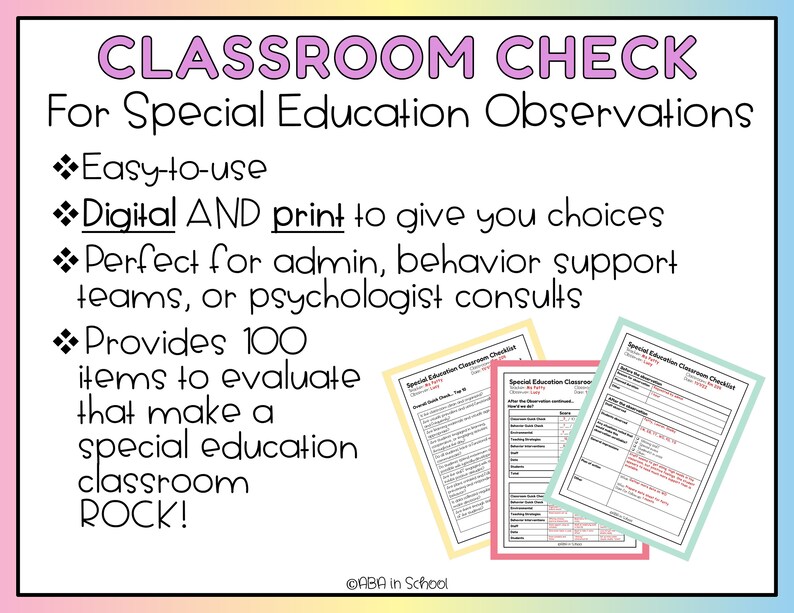 Special Education Classroom Environment Fidelity Checklist Classroom ...