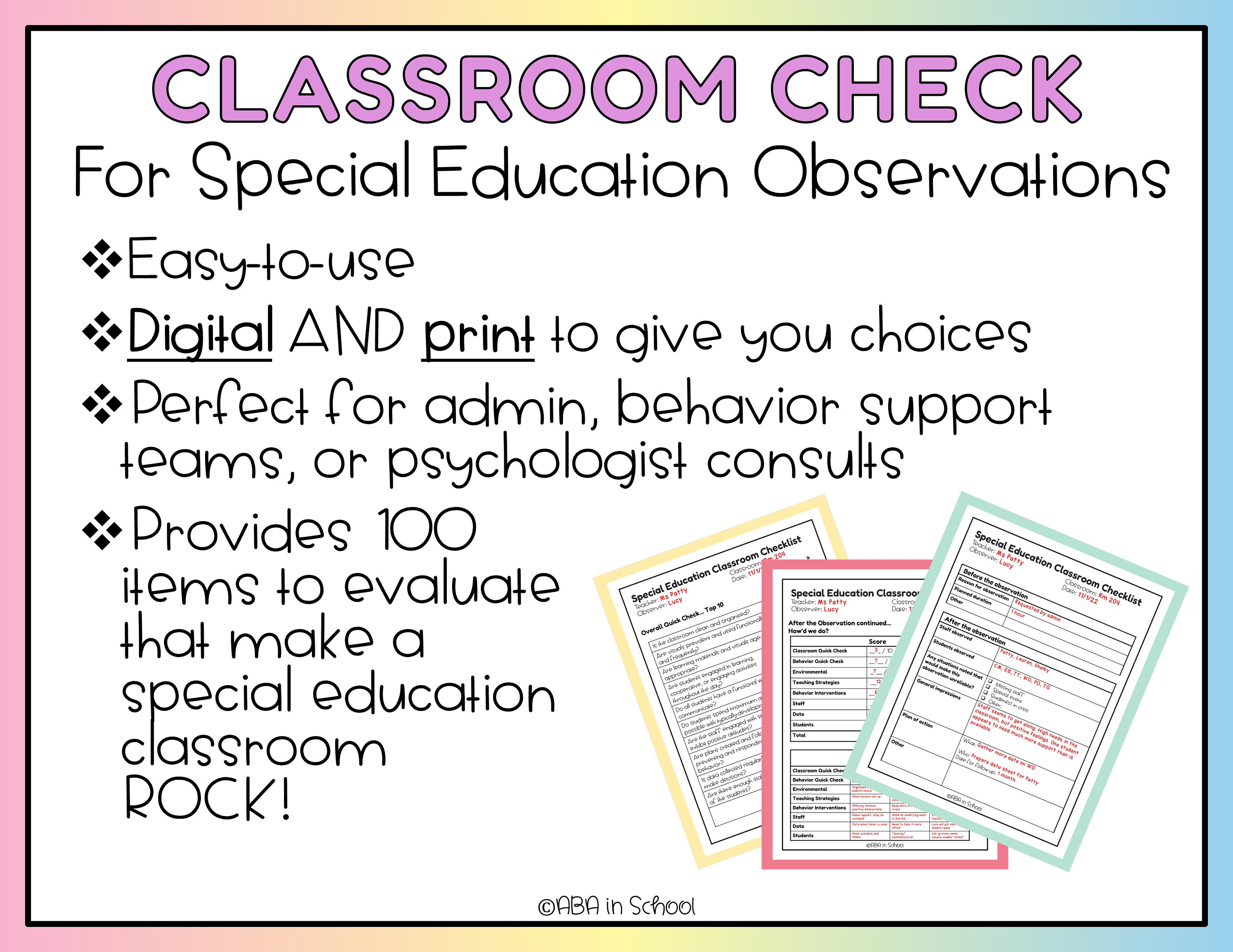 Special Education Classroom Environment Fidelity Checklist Classroom ...