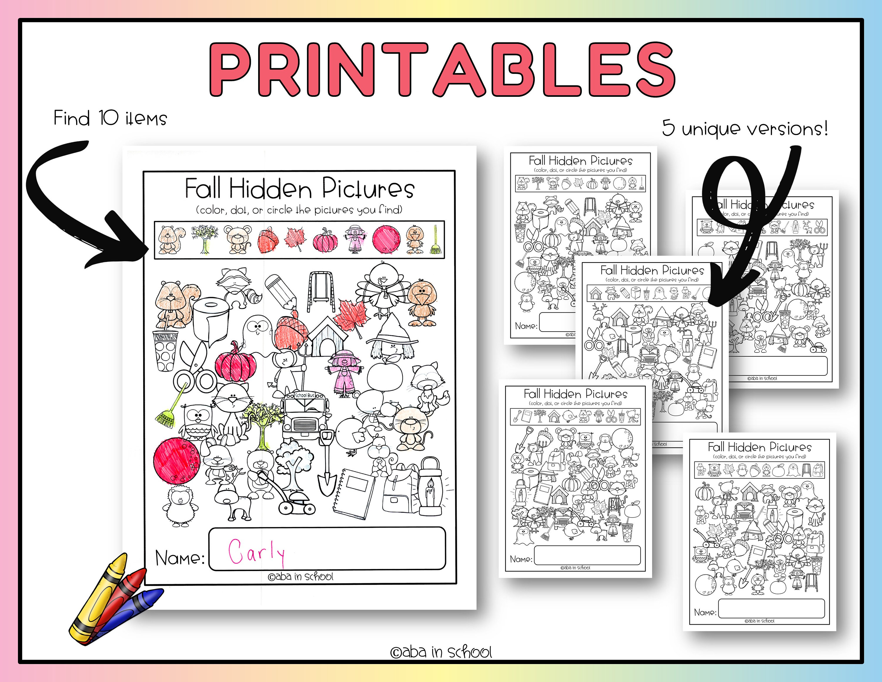 FALL Hidden Pictures Scavenger Hunt Preschool Activity Digital - Etsy