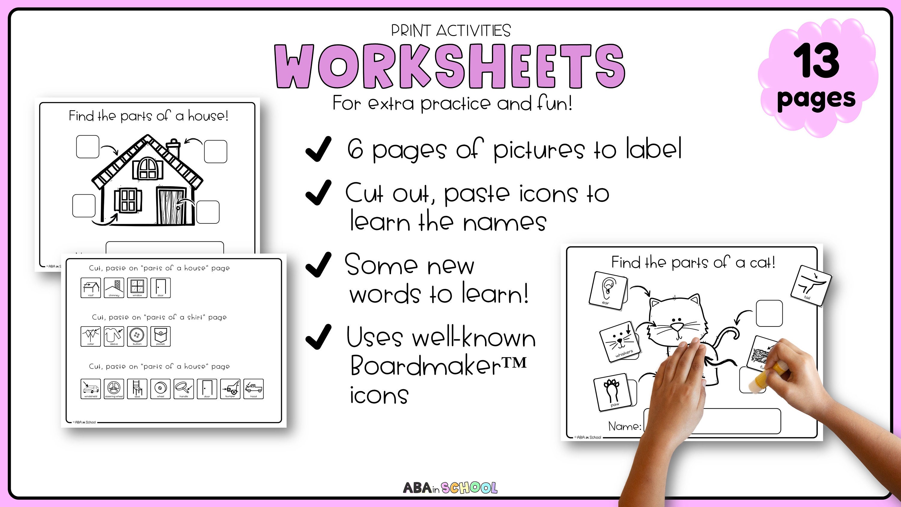 Receptive Identification PARTS of Items Vocabulary Activity - Features ...