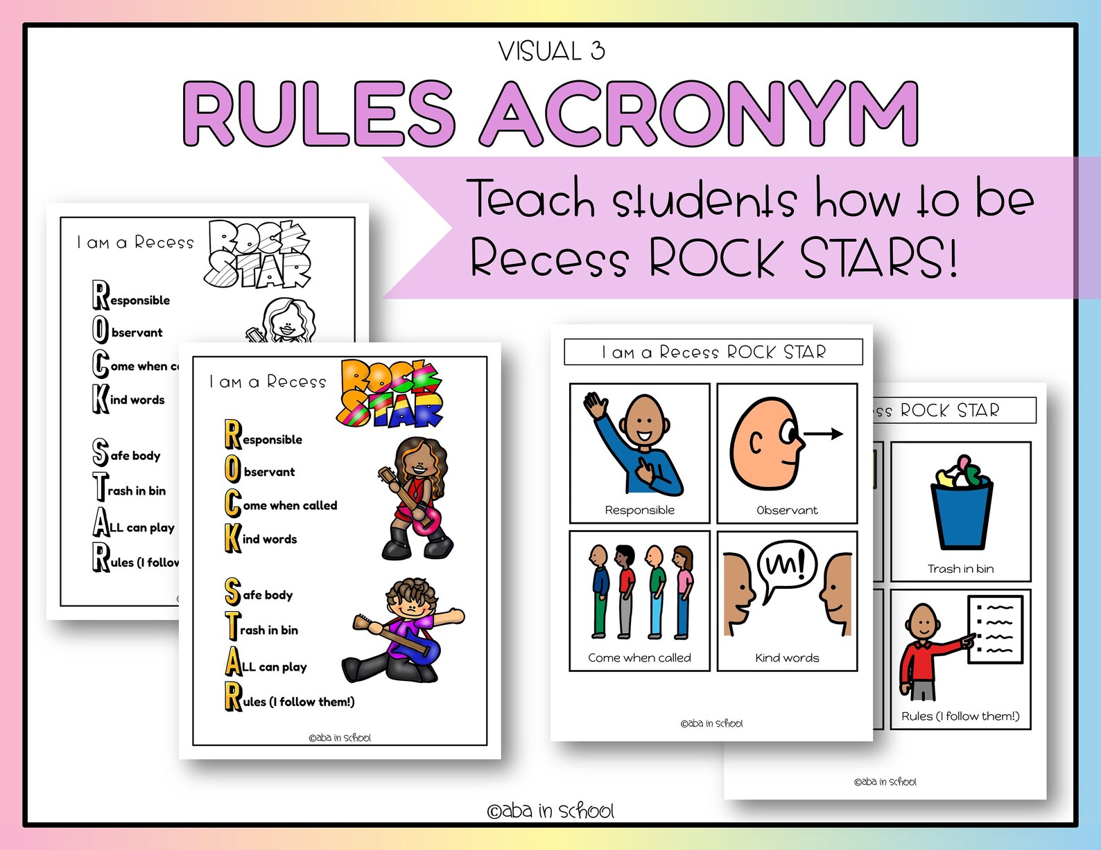 Recess Rules and Behavior Social Skills Visuals Playground Expectations ...