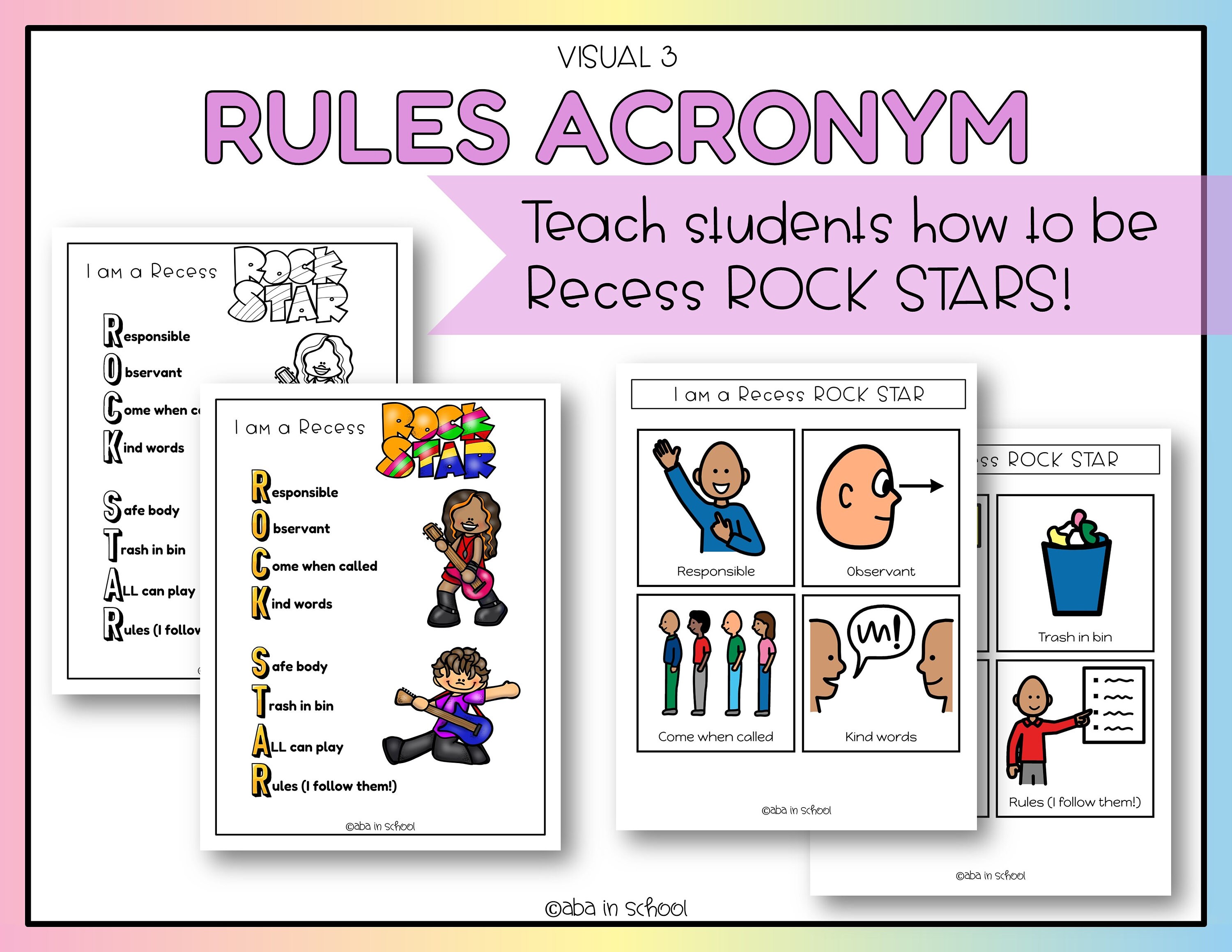 Recess Rules and Behavior Social Skills Visuals Playground Expectations ...