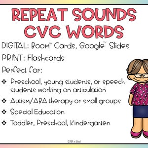 Articulation CVC Words Speech Therapy Repeat Sounds - Etsy