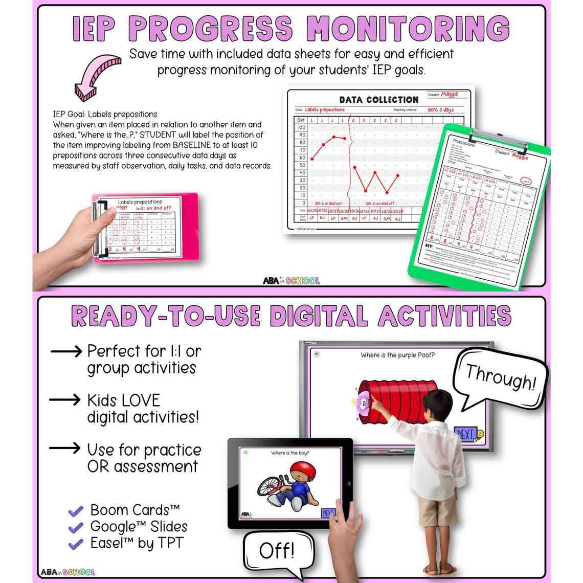 Preposition Visuals Expressive Vocabulary IEP Data Binder & ABLLS ...
