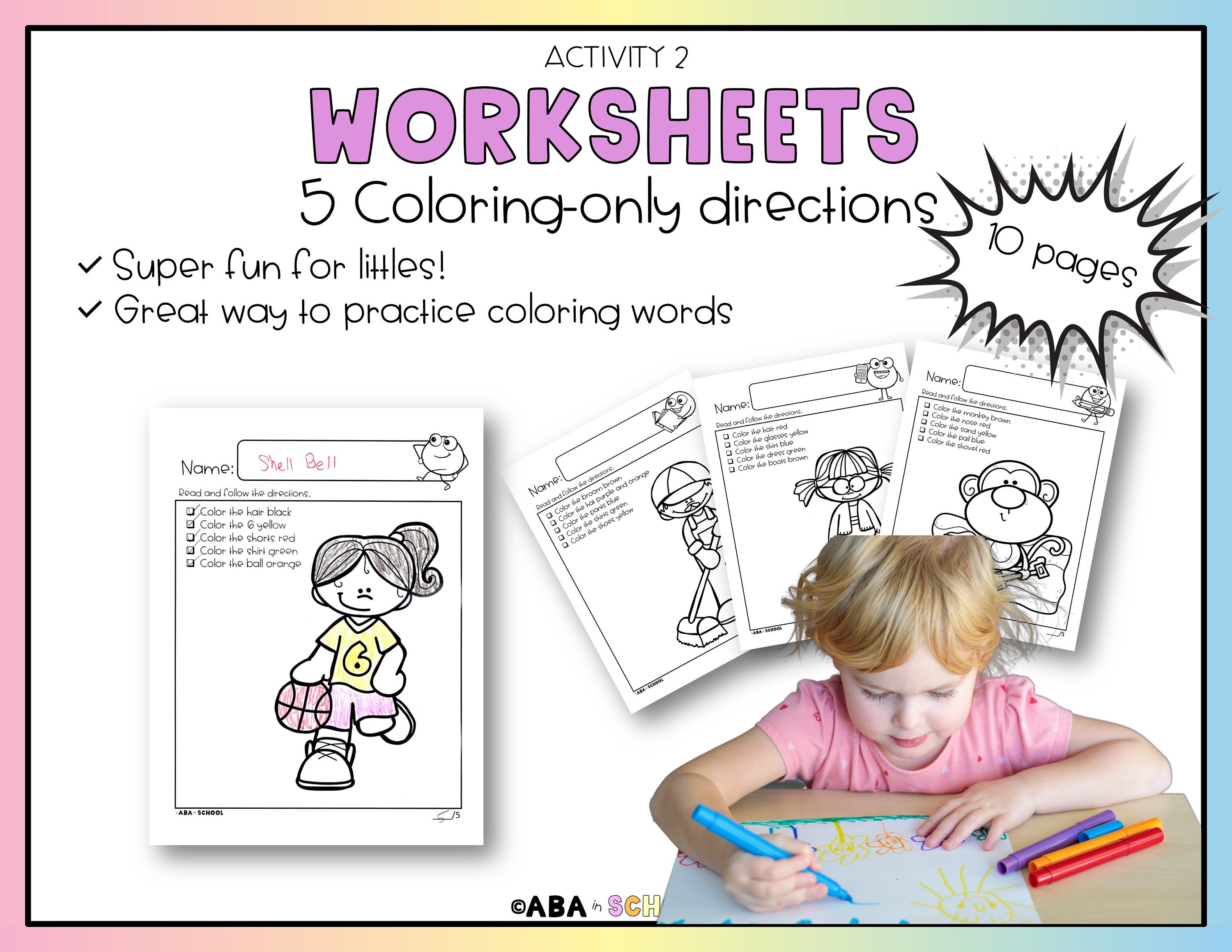 Following Direction Activities EASY Reading Comprehension Coloring One ...