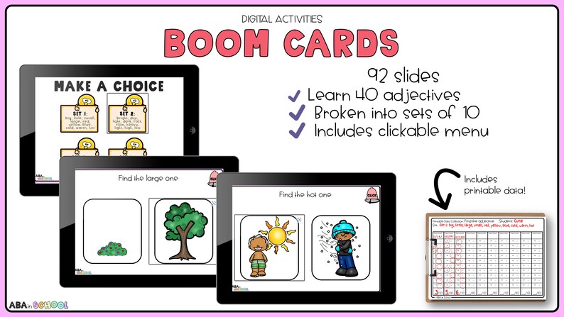 Receptive ADJECTIVES Speech Therapy or ABA ABLLS Assessment Adjective ...