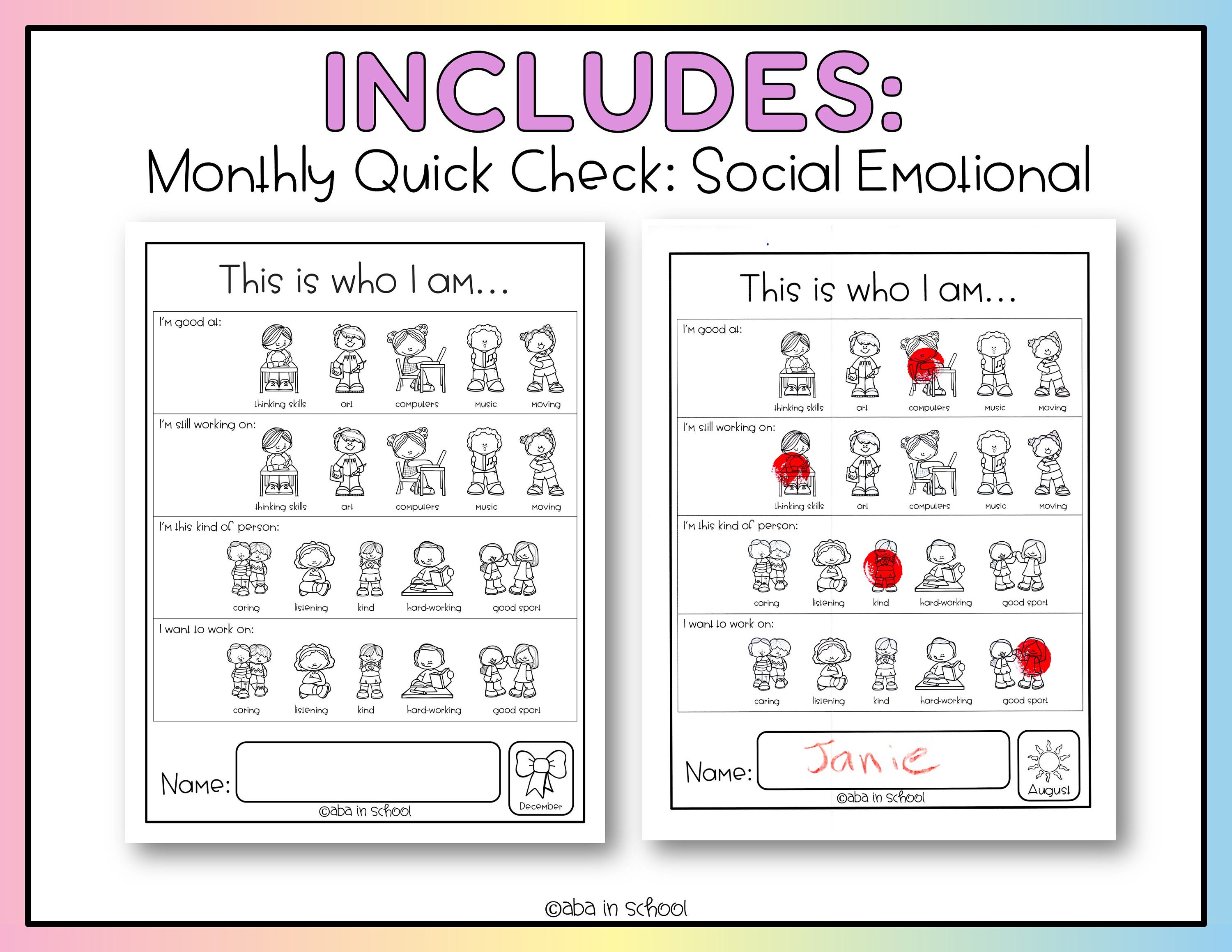 Preschool All About Me Worksheets and Quick Monthly Assessment Special ...