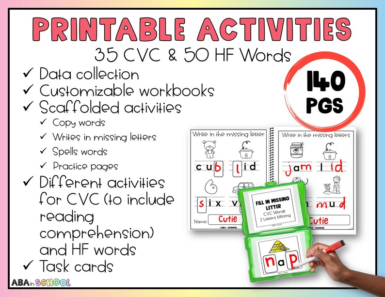 EASY Spelling Activities for CVC Words and High Frequency Worksheets ...