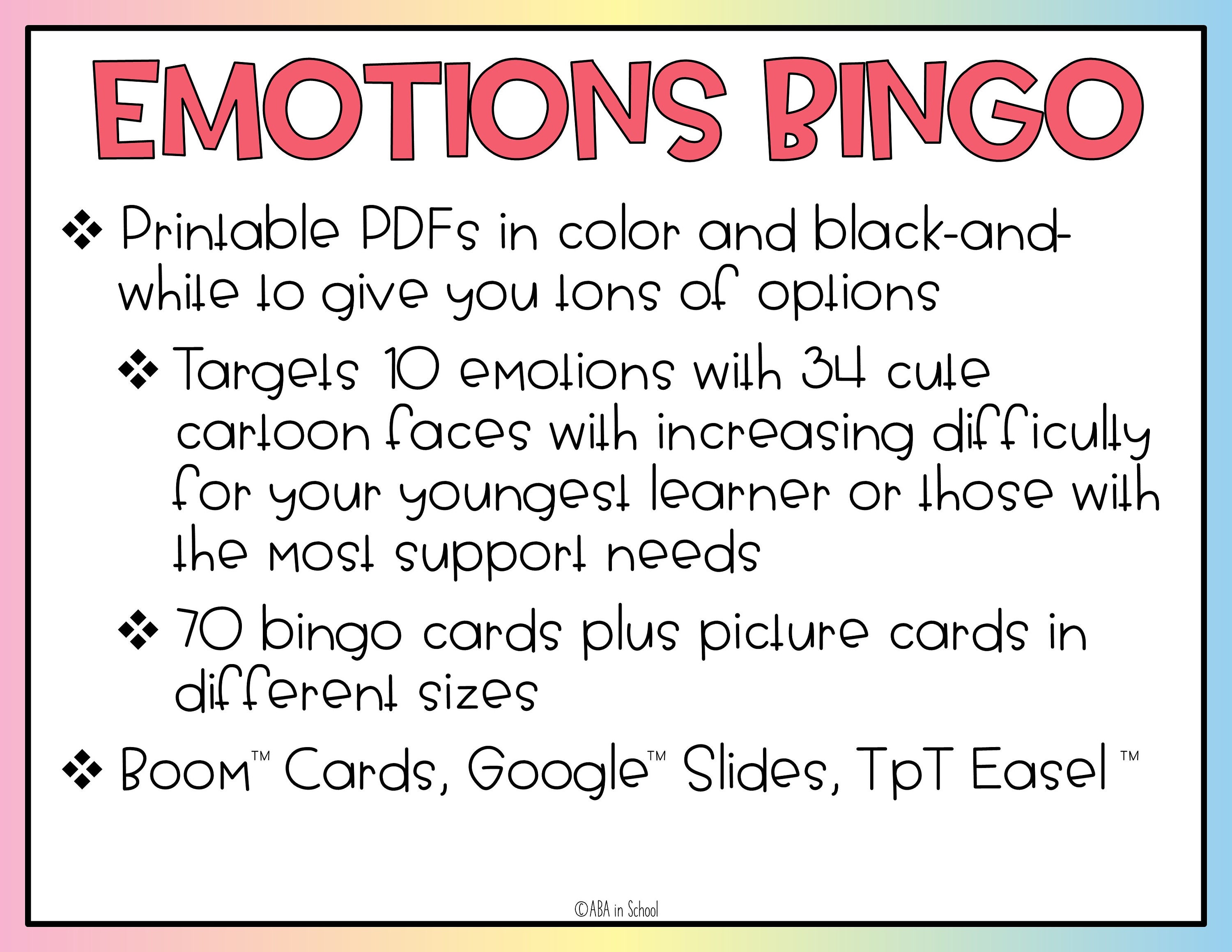 Emotions Bingo Identifying Feelings Digital and Print - Etsy