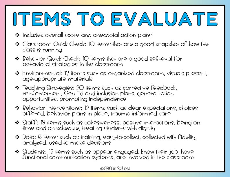 Special Education Classroom Environment Fidelity Checklist Classroom ...
