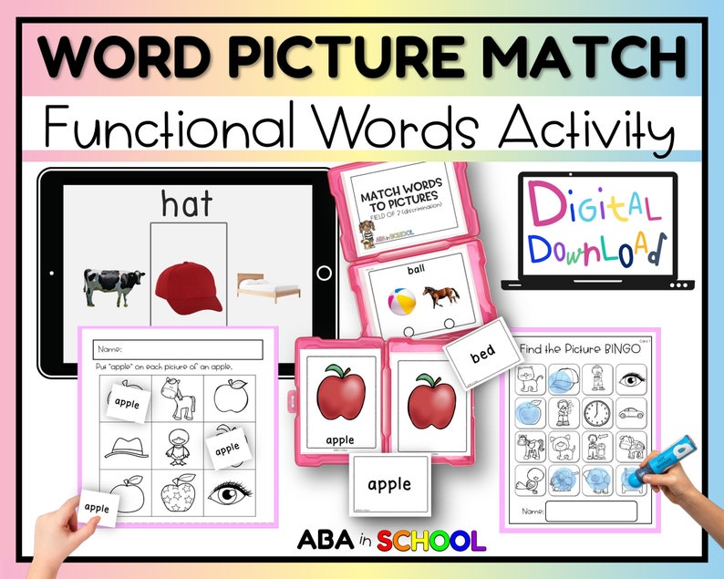 Word Picture Match Functional Words List With Pictures BUNDLE | ABLLS ...