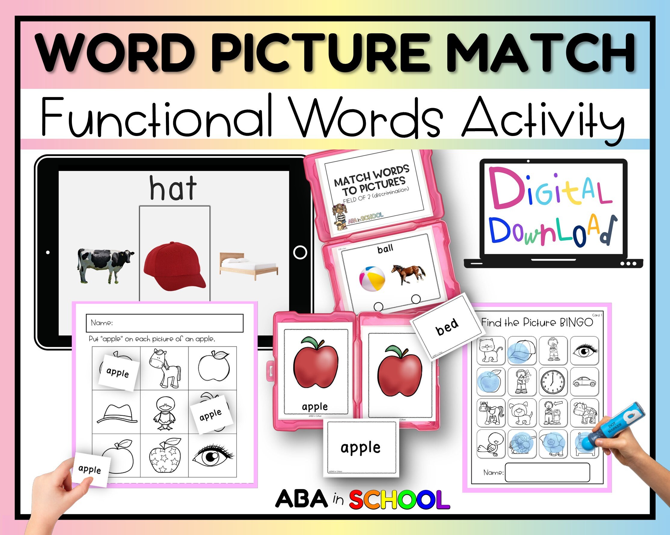 Word Picture Match Functional Words List With Pictures BUNDLE ABLLS Q5 ...