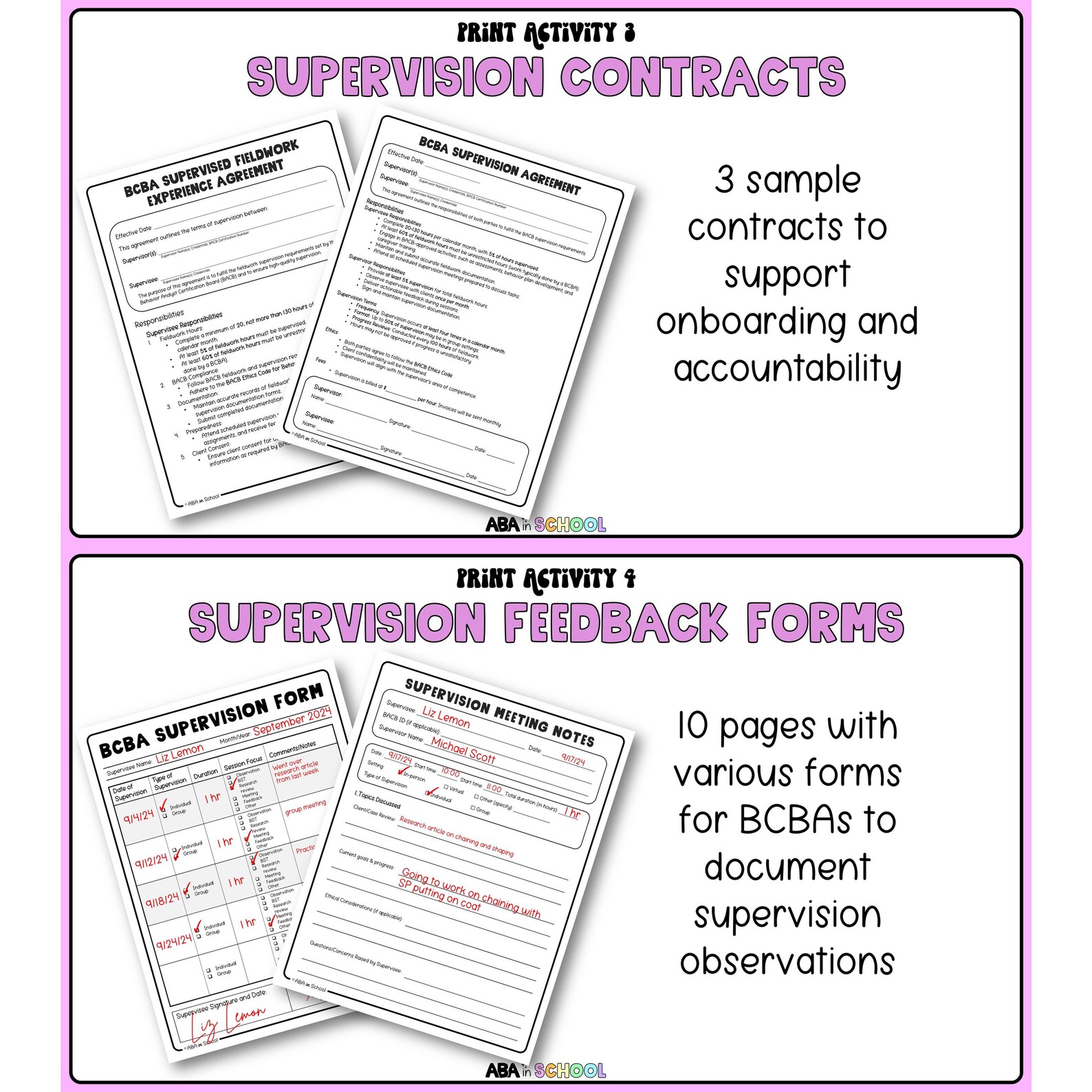 BCBA Fieldwork Supervision Tracker: ABA Feedback Forms (digital ...