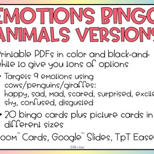 Emotions Bingo Identifying Feelings Digital and Print - Etsy