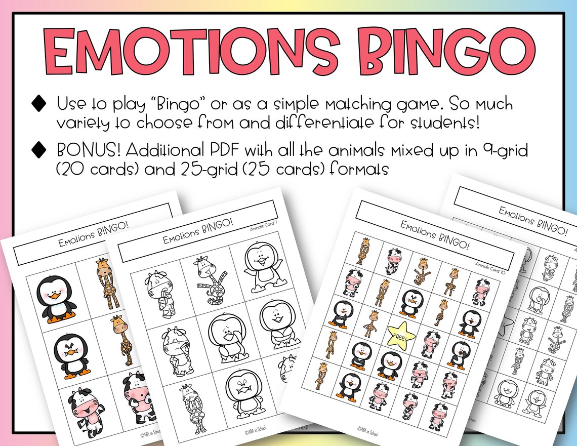 Emotions Bingo Identifying Feelings Digital and Print - Etsy