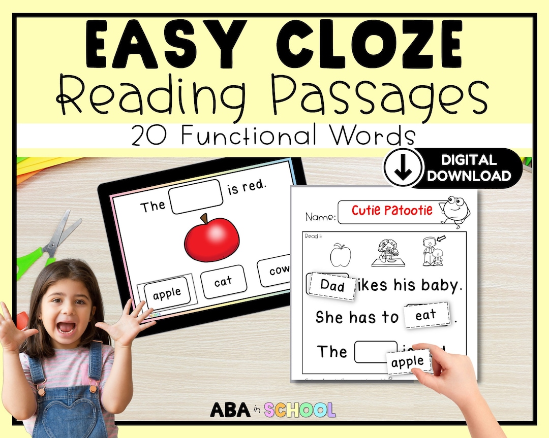 Easy Cloze Reading Comprehension Passages Functional Words Special ...