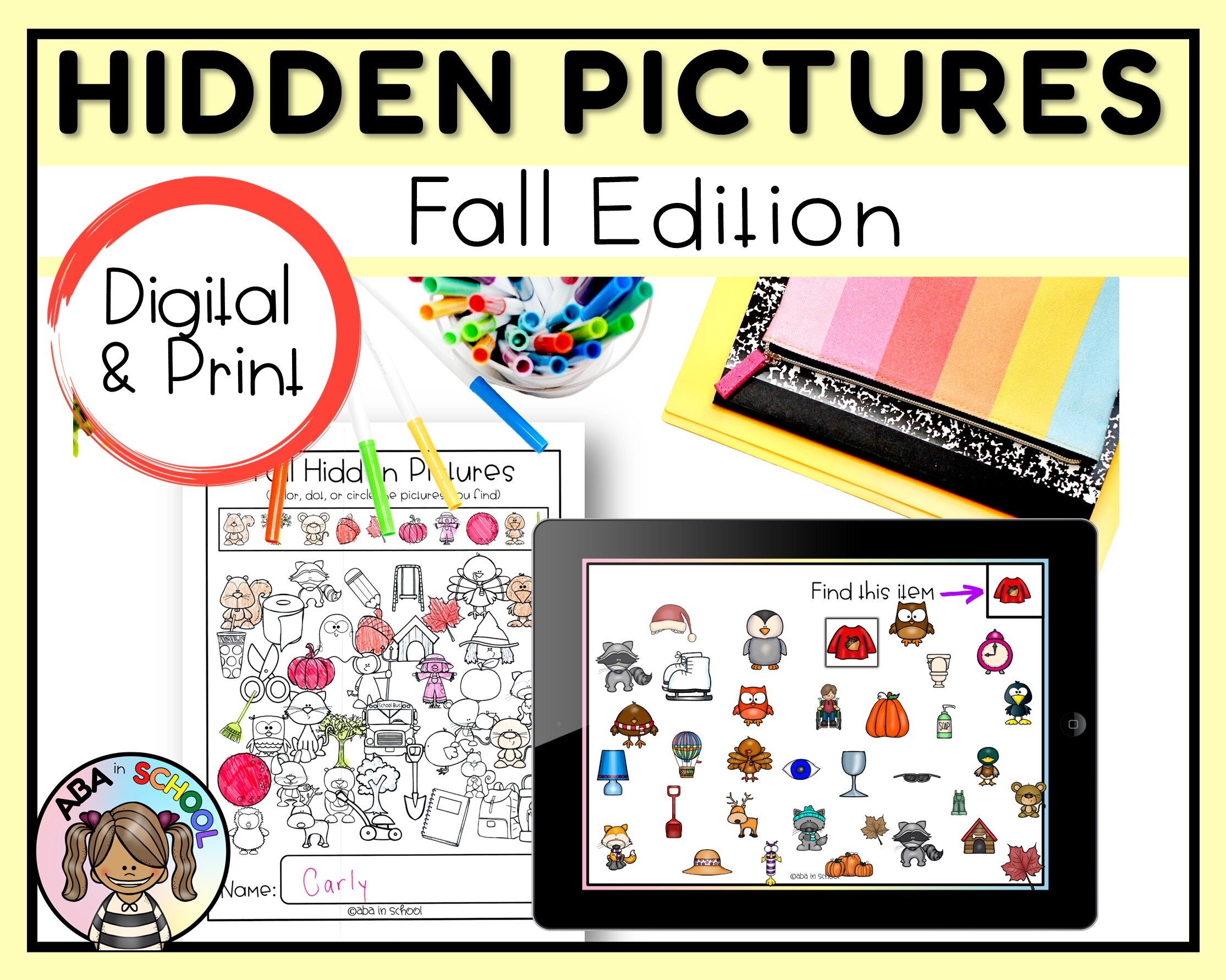 FALL Hidden Pictures Scavenger Hunt Preschool Activity Digital - Etsy